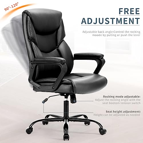 Sweetcrispy Office Chair - High Back Executive Leather Desk Chairs with Flip-up Arms (Fixed Armrest, Black)