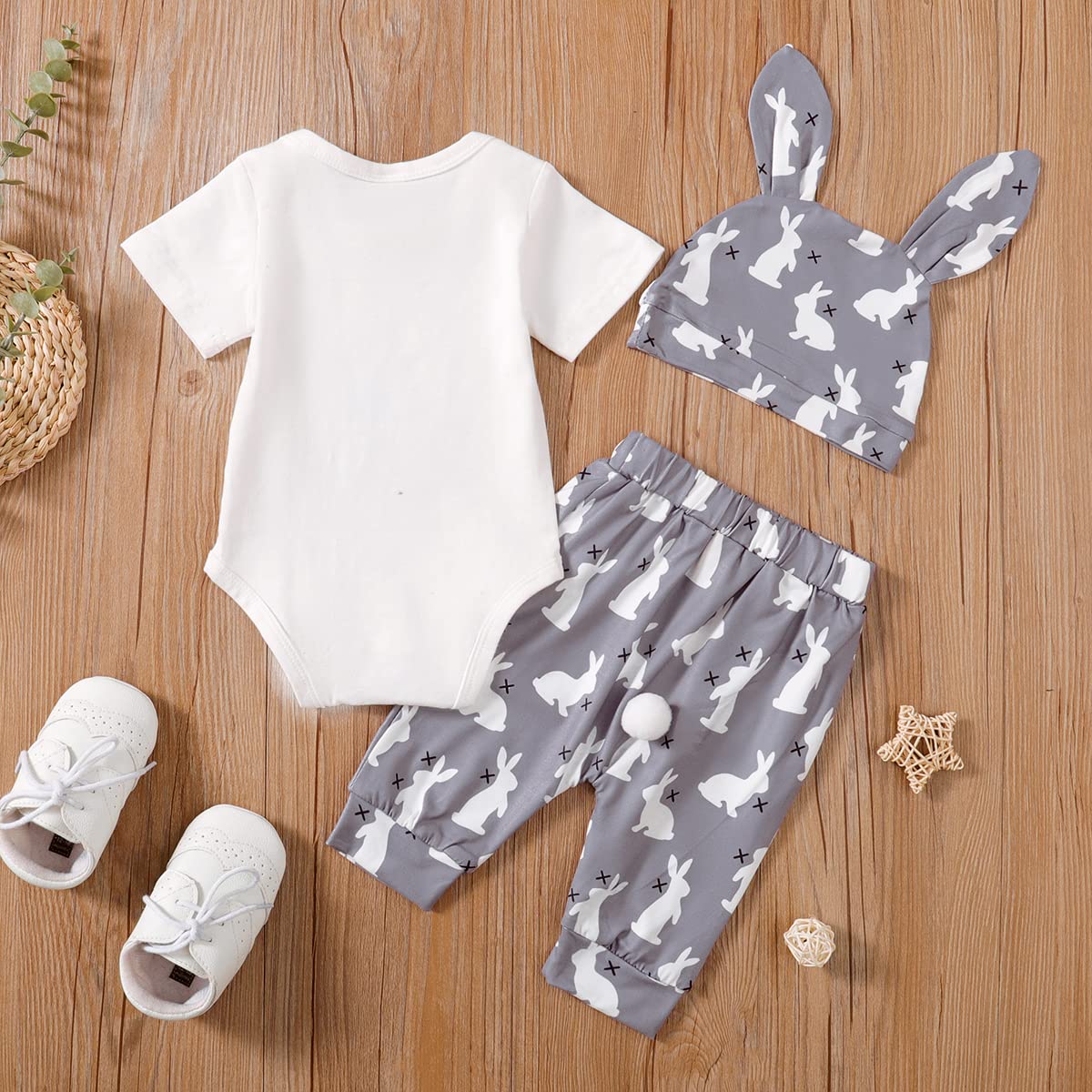 FUNNYBSG Baby Boy Easter Outfit Infant Boy My 1st Easter Bunny Clothes Sets(Grey, 3-6 Months)