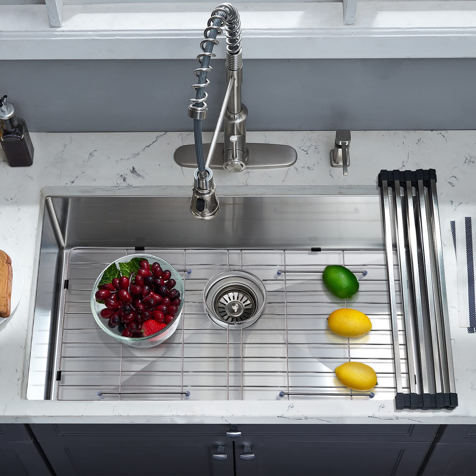 EcoChannels Undermount Kitchen Sink, 32 x 19 Inch Sink Kitchen 16 Gauge Stainless Steel Large Kitchen Sinks Single Bowl