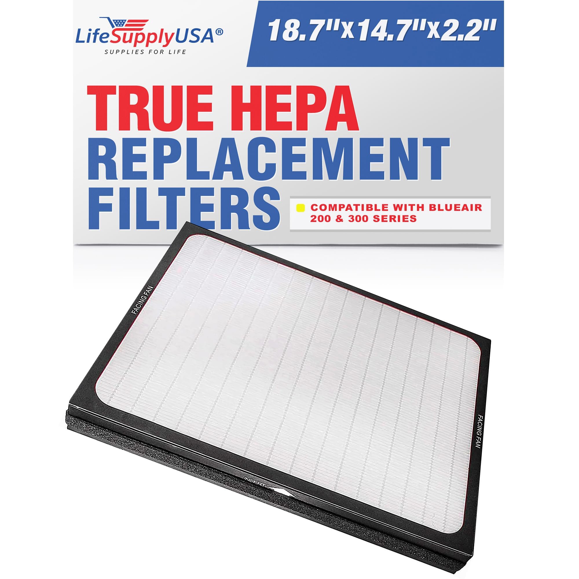 True HEPA Air Cleaner Filter Replacement Compatible with Blueair 200 SmokeStop 201, 203, 215B, 250E, 270E, and 303 Air Cleaners by LifeSupplyUSA (1 Pack)