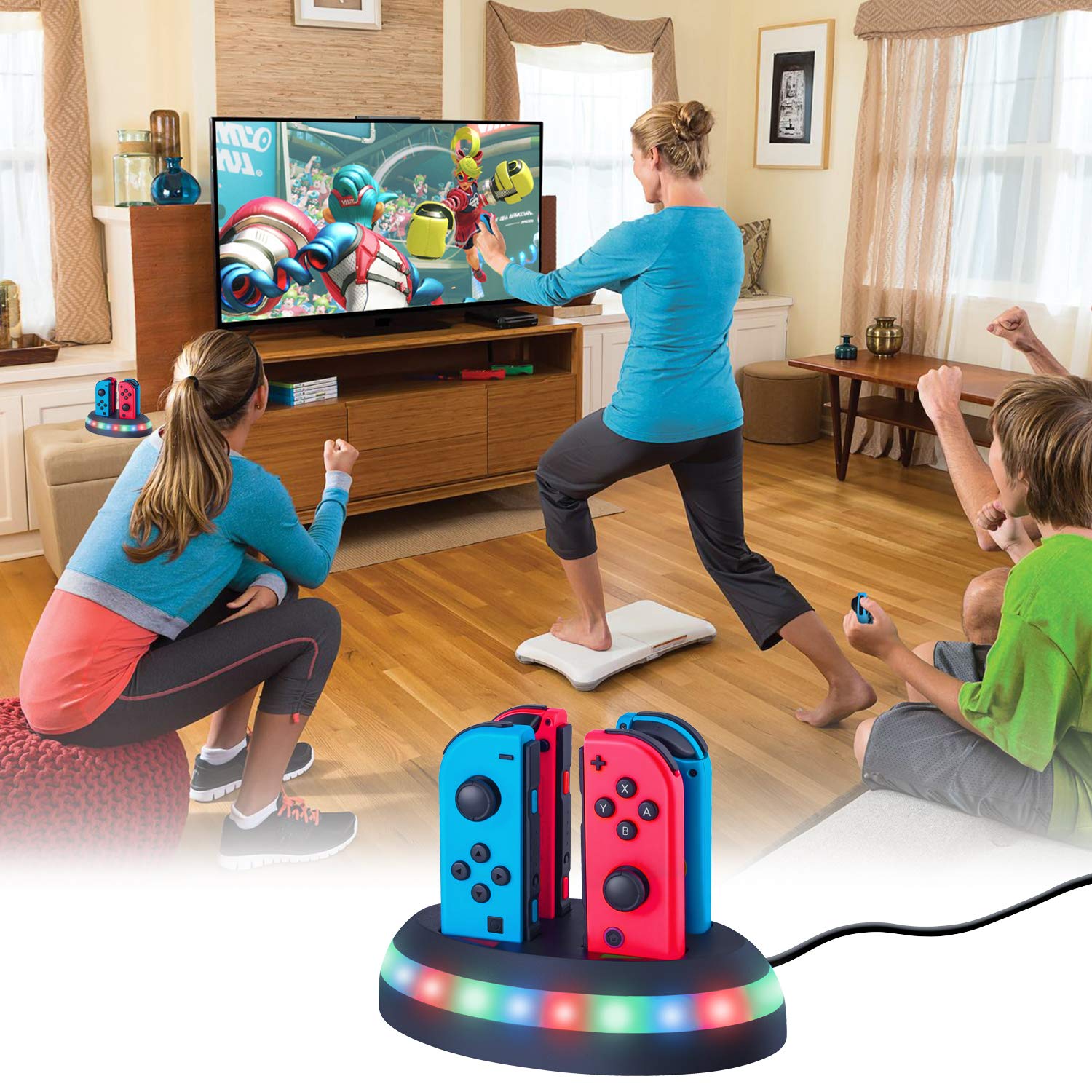 Charger for Nintendo Switch 4 Joy Cons Controllers, Charging Dock for Joy-Con Switch with LED Indicator, Charging Station Holder for Joy Cons