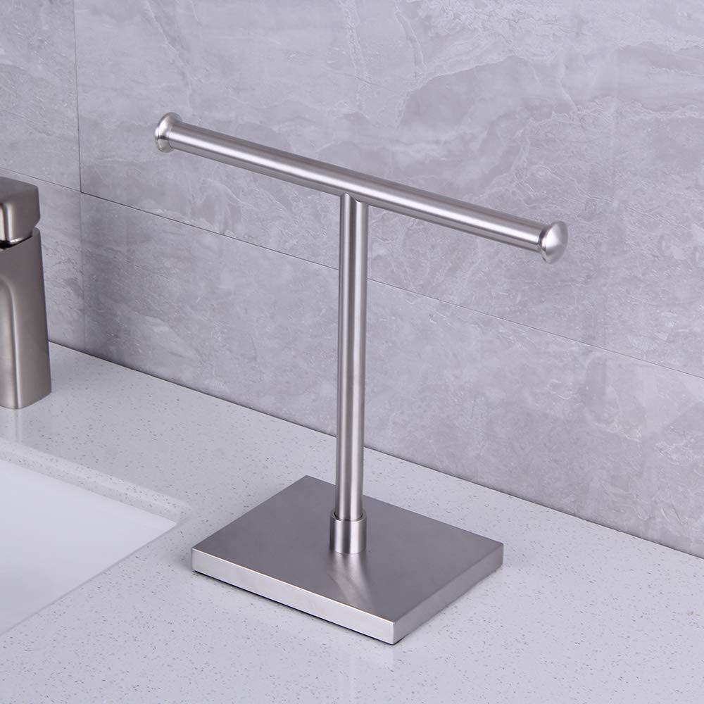 kimzcn Modern Hand Towel Stand for Bathroom, Kitchen or Vanity, Free Standing Countertop Rack with Balanced Base, Perfect Hand Towel Holder Brushed Finish