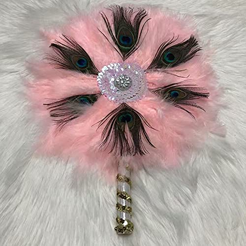 Custom Wedding Hand Fan with Feather Lace Spain DIY Style Abanico De Mano with Sequin Stone Handmade Wedding Feather Photo Props