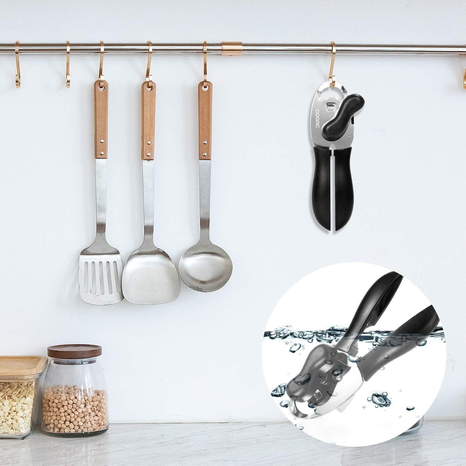 Can Opener Manual, 4-in-1 Can Opener Kitchen Durable Stainless Steel Heavy Duty Can Openers with Anti-slip Hand Grip Ultra Sharp & Smooth Edge