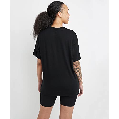 Champion Powerblend Oversized Tee, Women’s Logo T-Shirt, Black, Large