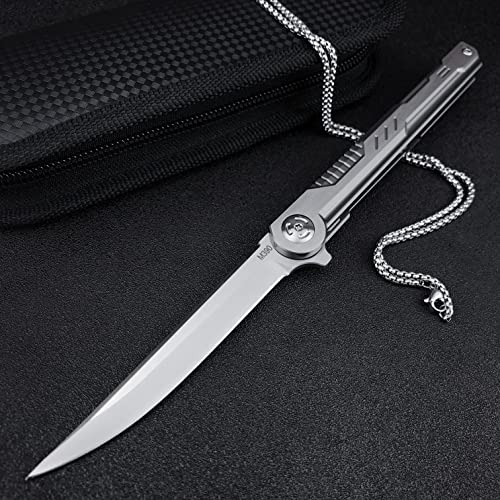 Edc Slim Small Flipper Folding Pocket Knife For Men Ceo, Titanium Handle And Frame Lock With Clip, M390 Plain Drop Point Edge Blade, Outdoor Rescue Survival Everyday Carry Self Defense
