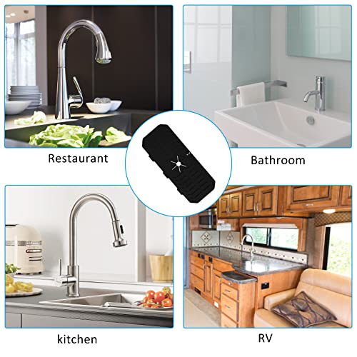 DIVIVID Silicone Faucet Handle Drip Catcher Tray, Faucet Mat for Kitchen Sink Splash Guard Behind Faucet for or Bathroom Farmhouse Bar Countertop RV(Black), 14.6x5.9x0.2