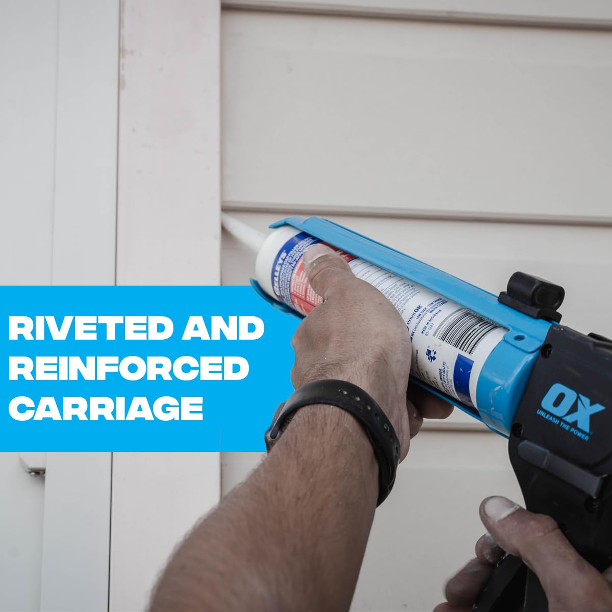 OX Tools Rodless Caulk Gun - 7:1 Thrust Ratio, Foldable Belt Clip, Patented Design, Compact for Tight Spaces, Reinforced Carriage, Glass Filled Nylon Handle, 13 1/2" Length, 10 oz Capacity…