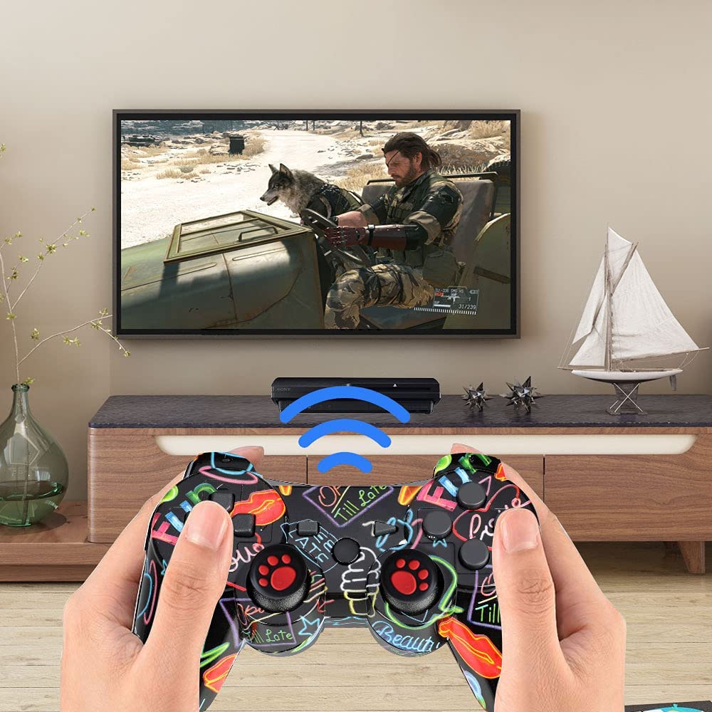 CFORWARD Controller, Wireless Controller, Game Controller Compatible for play3 Remote with Charger and Thumb Gripss