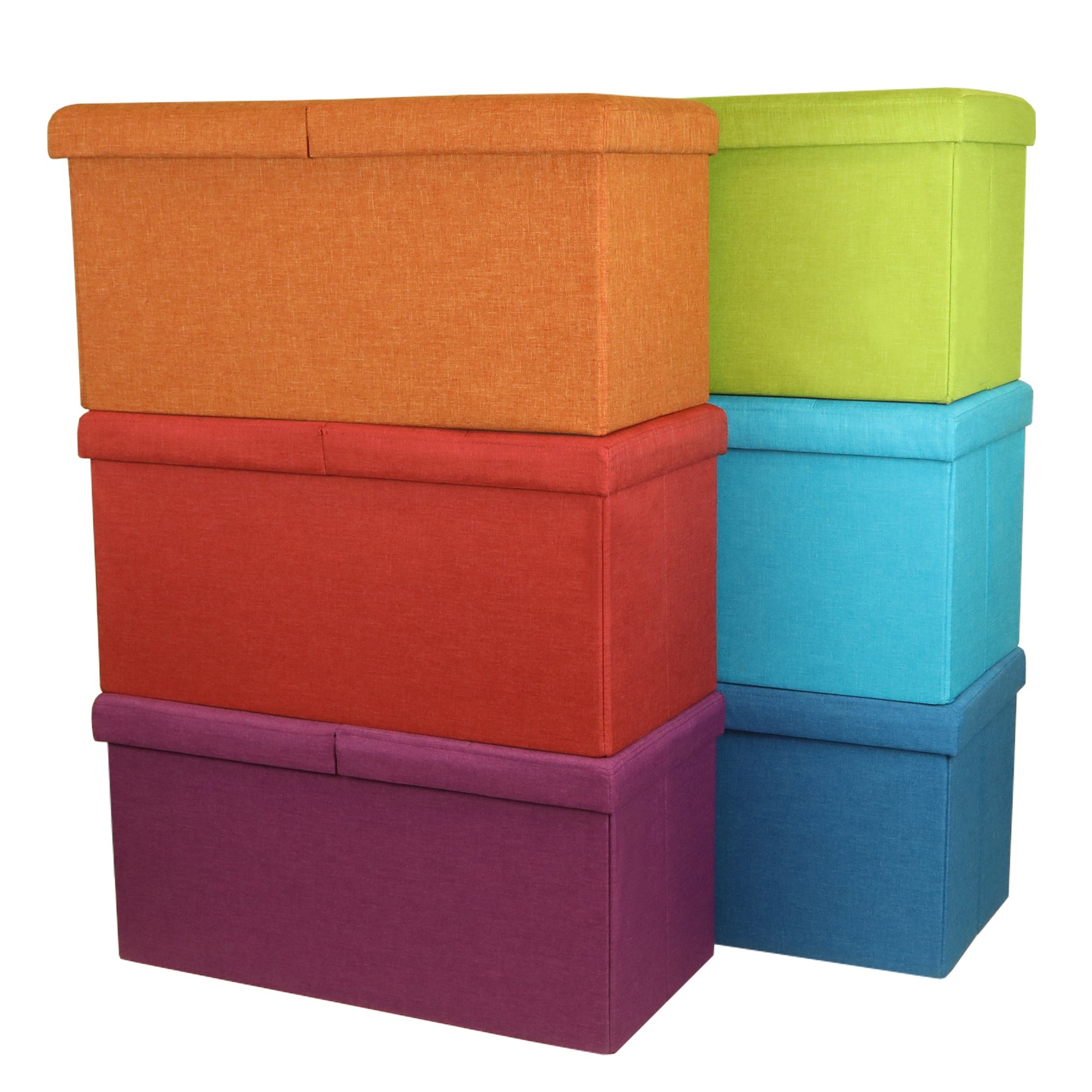 Otto & Ben Folding Box Chest with Smart Lift Top Upholstered Tufted Ottomans Bench Foot Rest for Bedroom and Living Room, 30", Lime Green