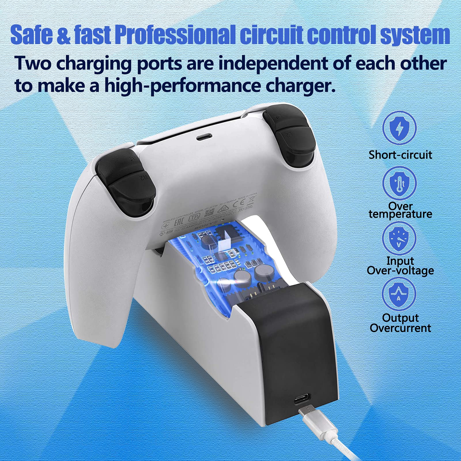 Charger for PS5 DualSense Fast PS5 Controller Charging Station Controller Charger with LED Indicator Fast Dualsense Charging Station Dock for Dual Playstation 5 Dualsense