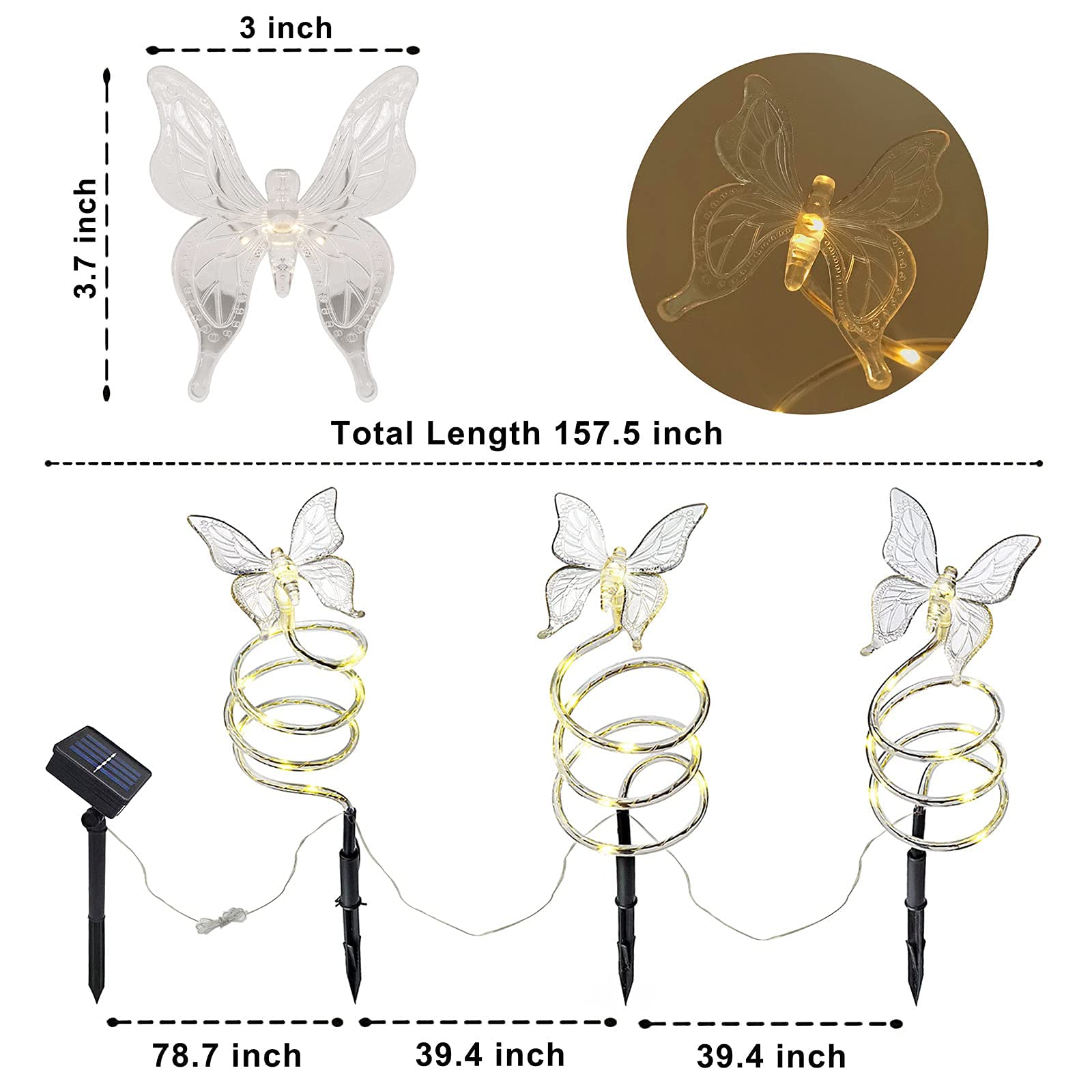 Solar Butterfly Garden Stake Lights Set of 3, Solar Powered 45 LED Spiral Tree Butterfly Figurines Decorative Landscape Lighting with 8 Lighting Modes for Path, Yard, Lawn, Halloween, Christmas