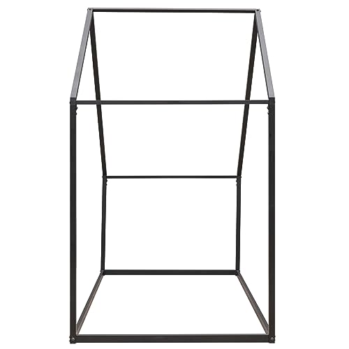 Epinki Twin Size Metal House Bed Kids Bed, Black, Kids Bed, No Box Spring Needed, Easy Assembly