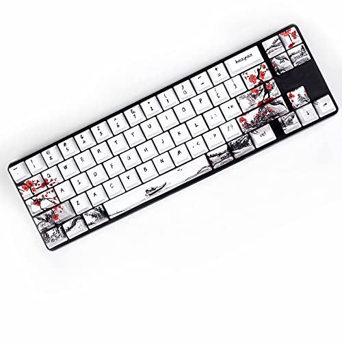 MOLGRIA Keycaps 71 Set for Gaming Mechanical Keyboard, Custom PBT OEM Profile Key caps Japanese Style with Keycap Puller for Cherry MX 71/61 60 Percent Keyboard(Plum Blossom)