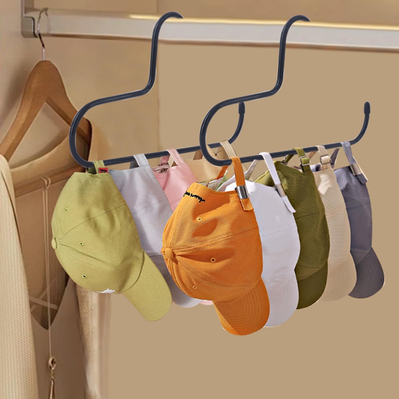 Hat Rack,Hat Organizer for Baseball Caps,2 Pack Metal Hat Holder for Closet,Baseball Cap Organizer Holds up to 20 Caps, Slip-Resistant Hat Hangers for Closet Storage