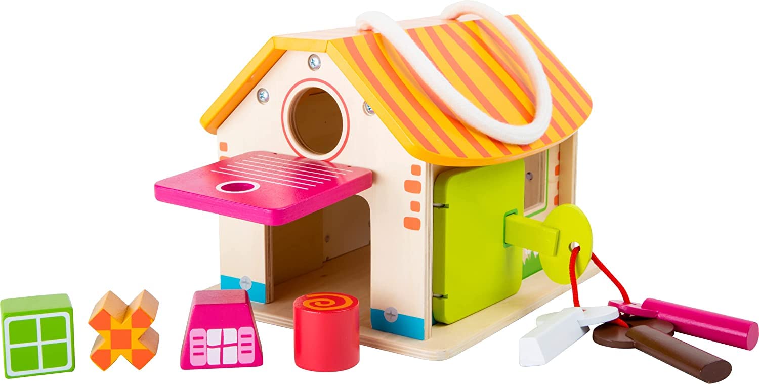 Small Foot Wooden Toys Wood Shed with Keys Motor Skills Playset Designed for Children 12+ Months, Multi (10315)