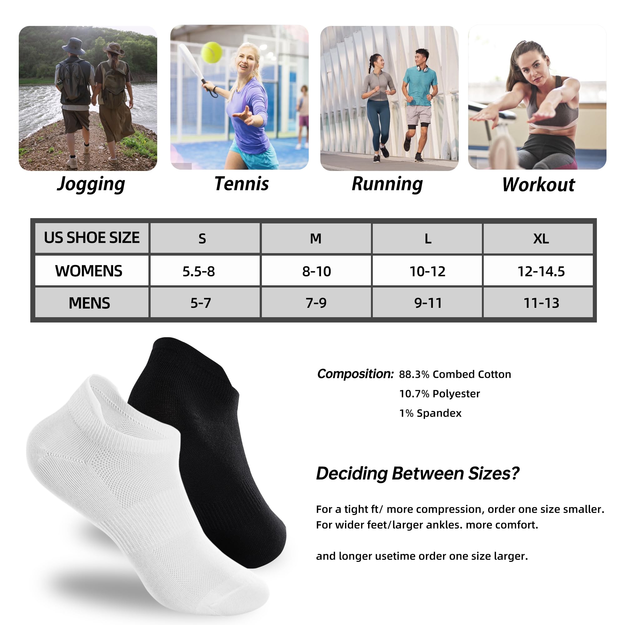 Corlap 8 Pairs Ankle Athletic Running Socks White Soft Thin Low Cut Short Tab Socks for Men and Women