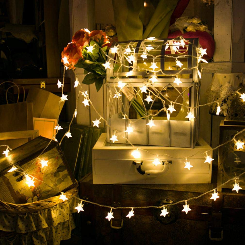 Star String Lights, LONJYI 19.6ft/6m 40 LED Fairy Lights USB Powered String Lights for Home Garden Party Wedding Birthday Christmas Indoor Outdoor Decoration (Warm White)
