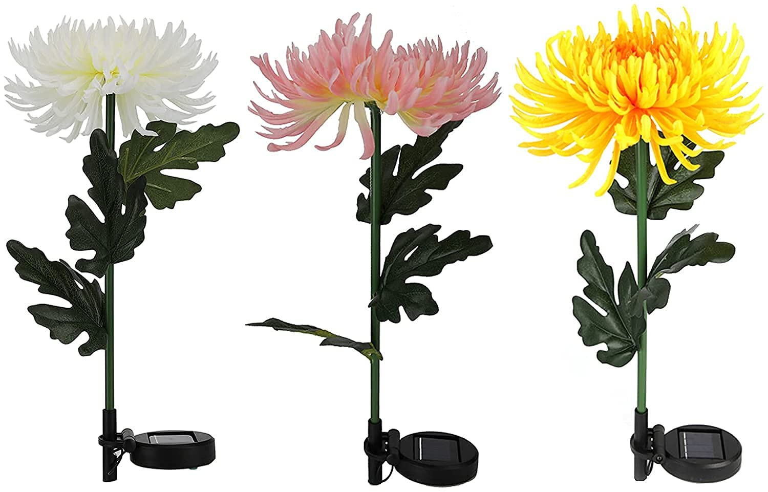 Solar Garden Lights, 2 Pack Solar Outdoor Lights, Chrysanthemum Shape Waterproof Solar Garden Decoration Lights for Lawn, Patio, Pathway, Yard (White)