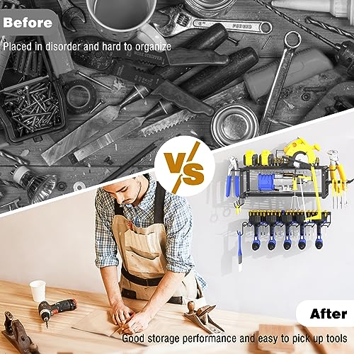 Housolution Power Tool Organizer, 3 Layers 5 Drill Slots Garage Storage Rack, Heavy Duty Metal Drill Holder Wall Mount Floating Shelf, Tool Organizers and Storage for Warehouse| Father's Day Gift