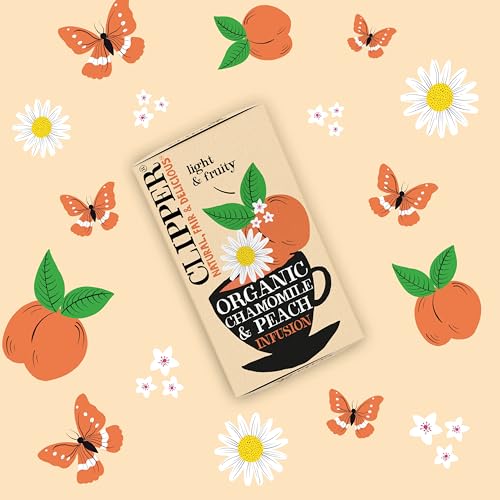 Clipper Tea Chamomile & Peach Teabags β USDA Organic, Great Hot or Iced β Natural, Fair & Delicious Fruity Chamomile & Peach Infusion β 20 Tea Bags