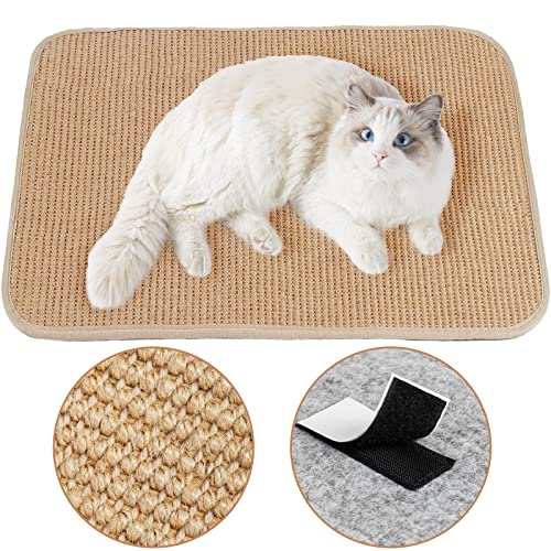 EZMeetU Cat Scratcher Mat, 23.6 X 15.7 Inch Natural Sisal Cat Scratching Pad, Cat Scratch Pad Rug for Indoor Cats with Non-Slip Velcro, Cat Furniture Protector for Floors, Carpets, Walls, Cabinets