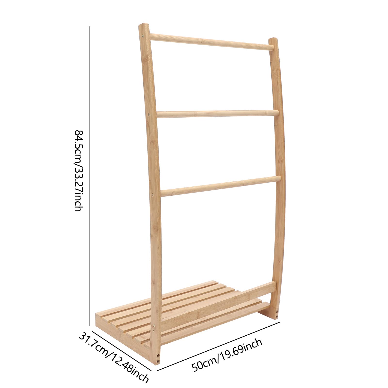 Free Standing Towel Rack, Bamboo Freestanding Towel Rack for Bathroom with Bottom Storage Shelf, Blanket Drying Display Rack for Bathroom, Living Room