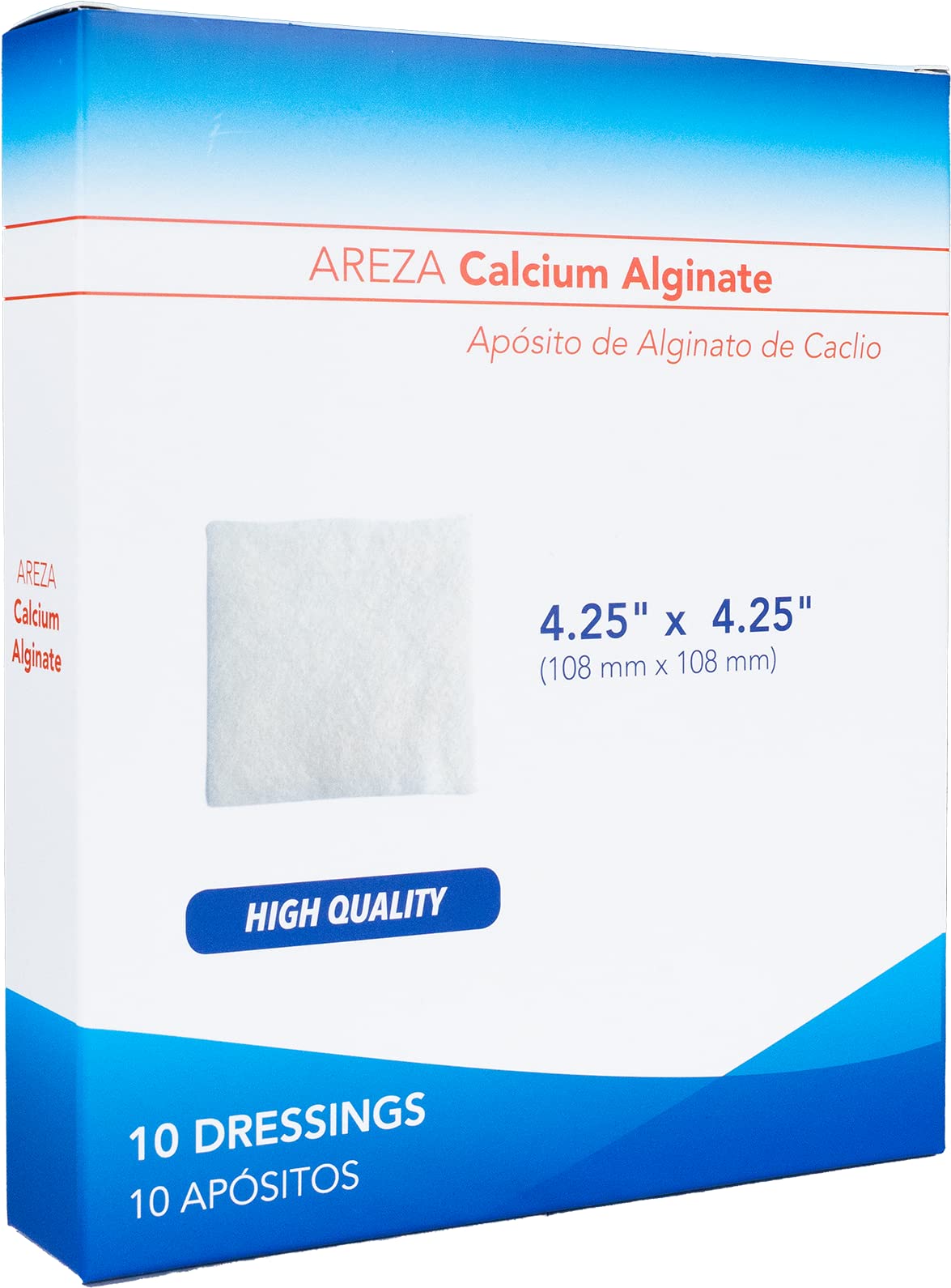 Calcium Alginate 4.25" x 4.25" 10/Box (10 Wound Dressings per Box) One Box by Areza Medical