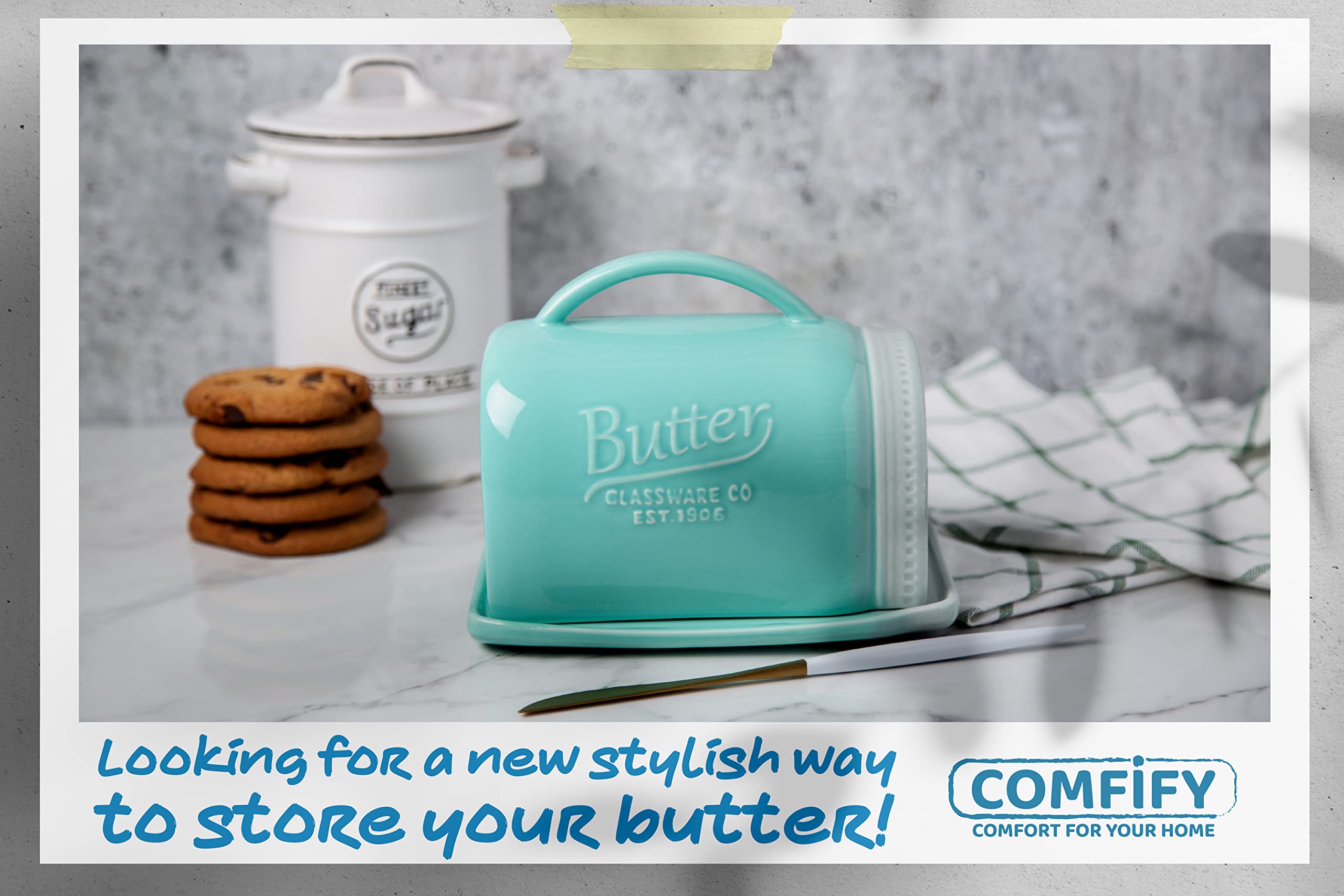 Comfify Bundle - Mason Jar Butter Holder, 10pcs Ceramic Kitchenware Set