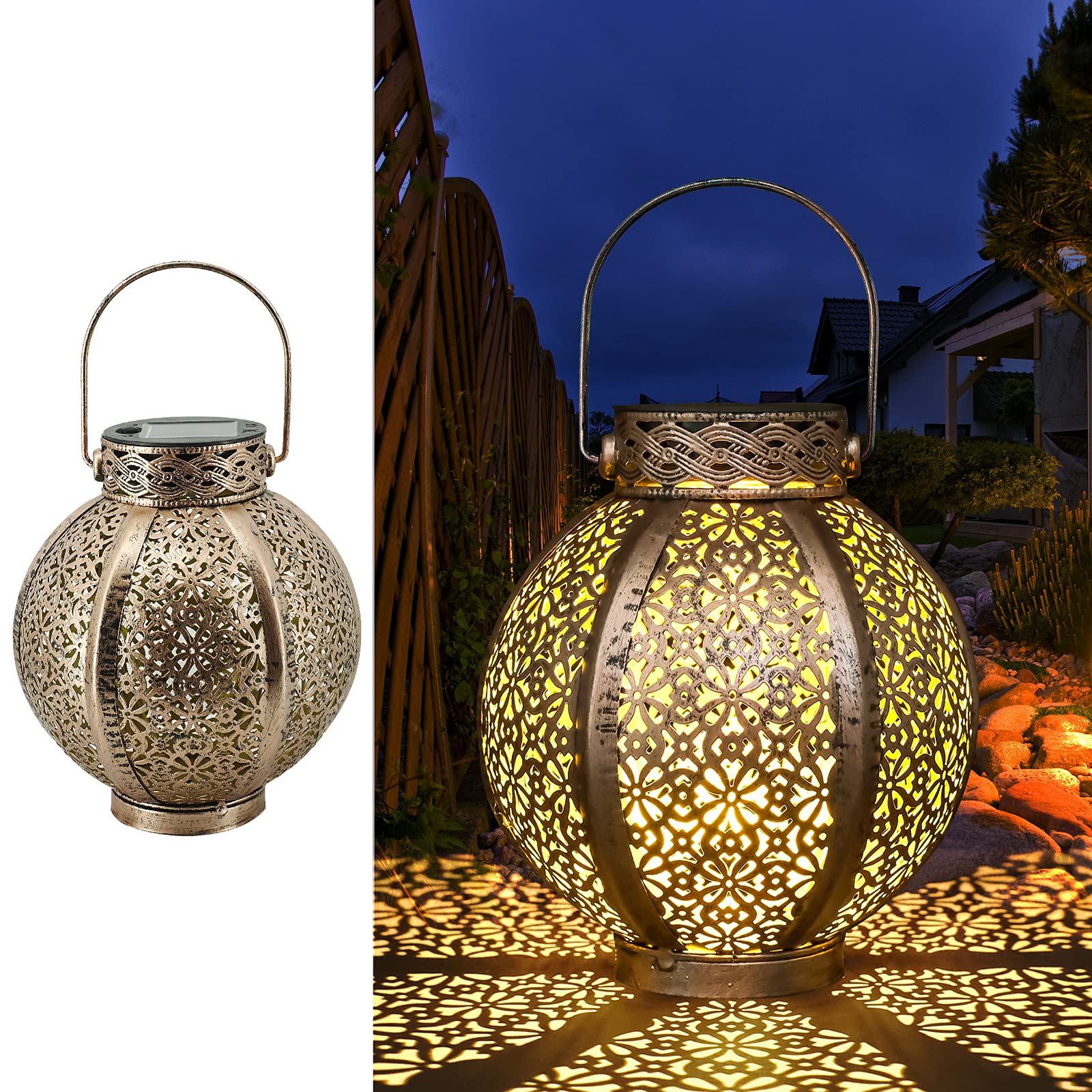 Solar Lanterns Outdoor Hanging, Solar Lights Retro Metal Waterproof Table Lanterns Solar Garden Lights with Handle for Garden, Yard Porch Patio Tabletop (2 Pack)