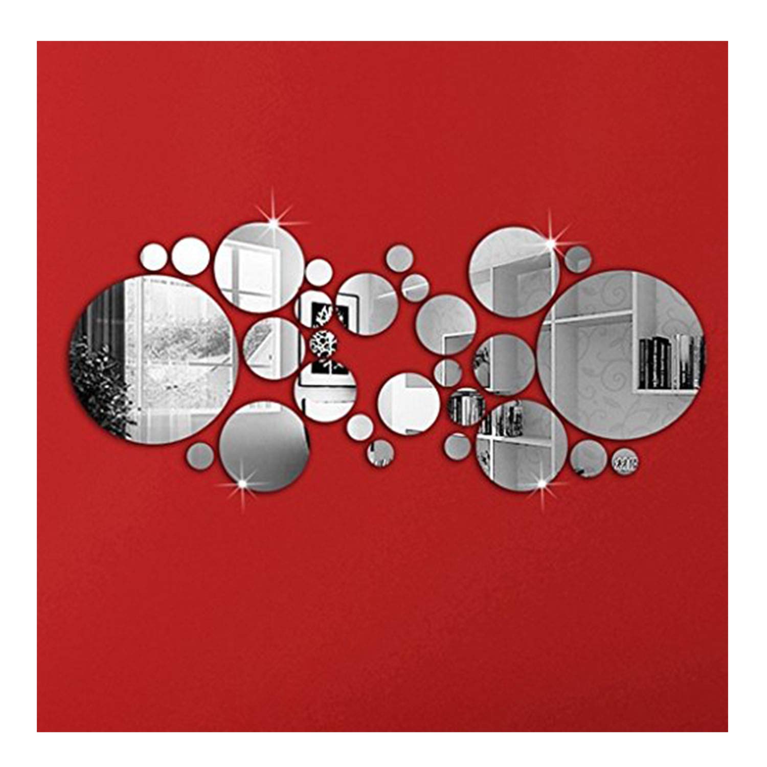 DIY Mirror Wall Sticker, OMGAI Removable Round Acrylic Mirror Decor of Self Adhesive Circle for Art Window Wall Decal Kitchen Home Decoration, 30Pcs