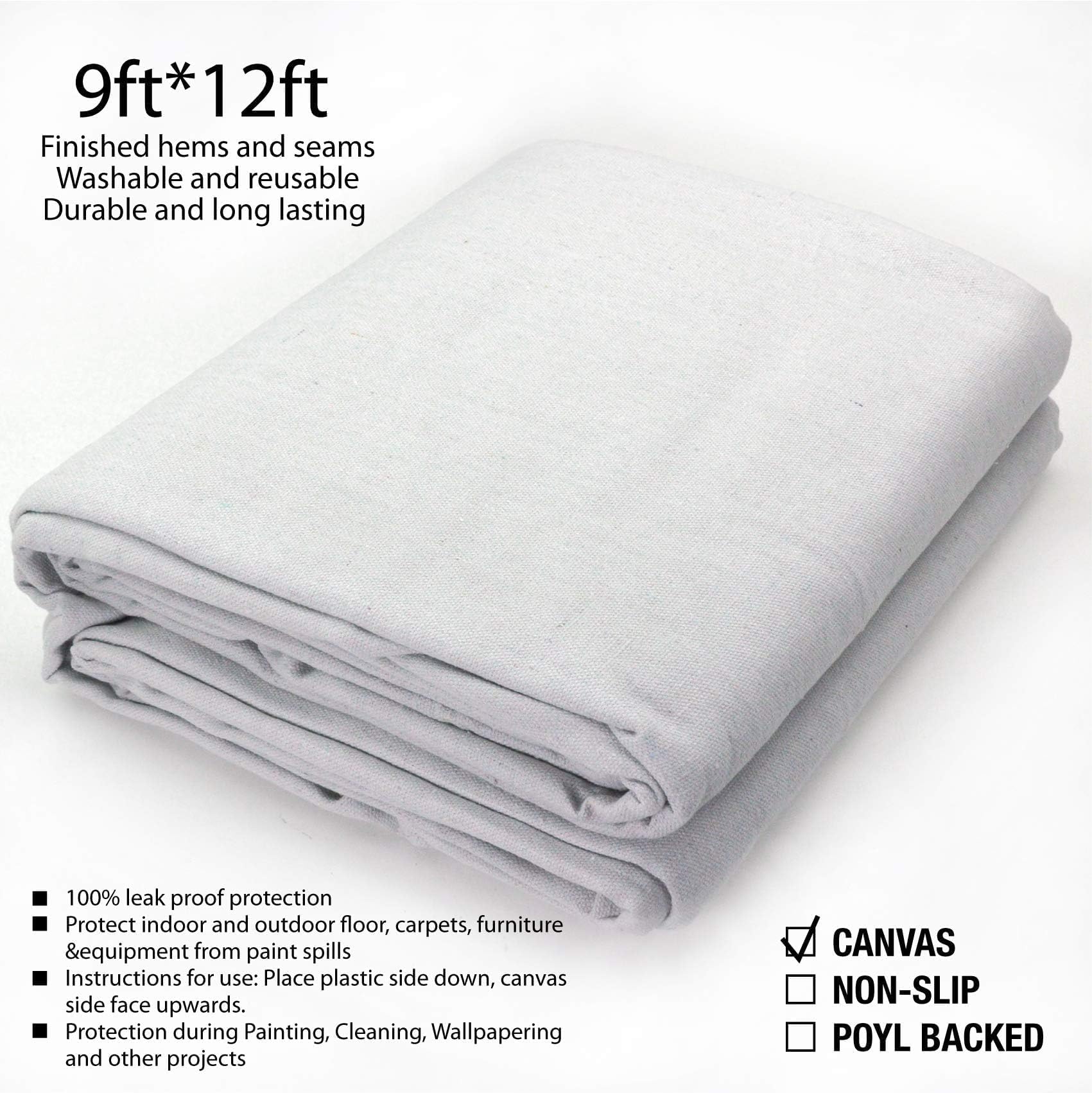 KINGORIGIN Grey White Canvas Drop Cloth, 9 X 12 Feet Canvas Tarp, Washable and Reusable Cotton Paint Tarp, Drop Cloths for Painting, Curtains, Furniture and Floor Protection
