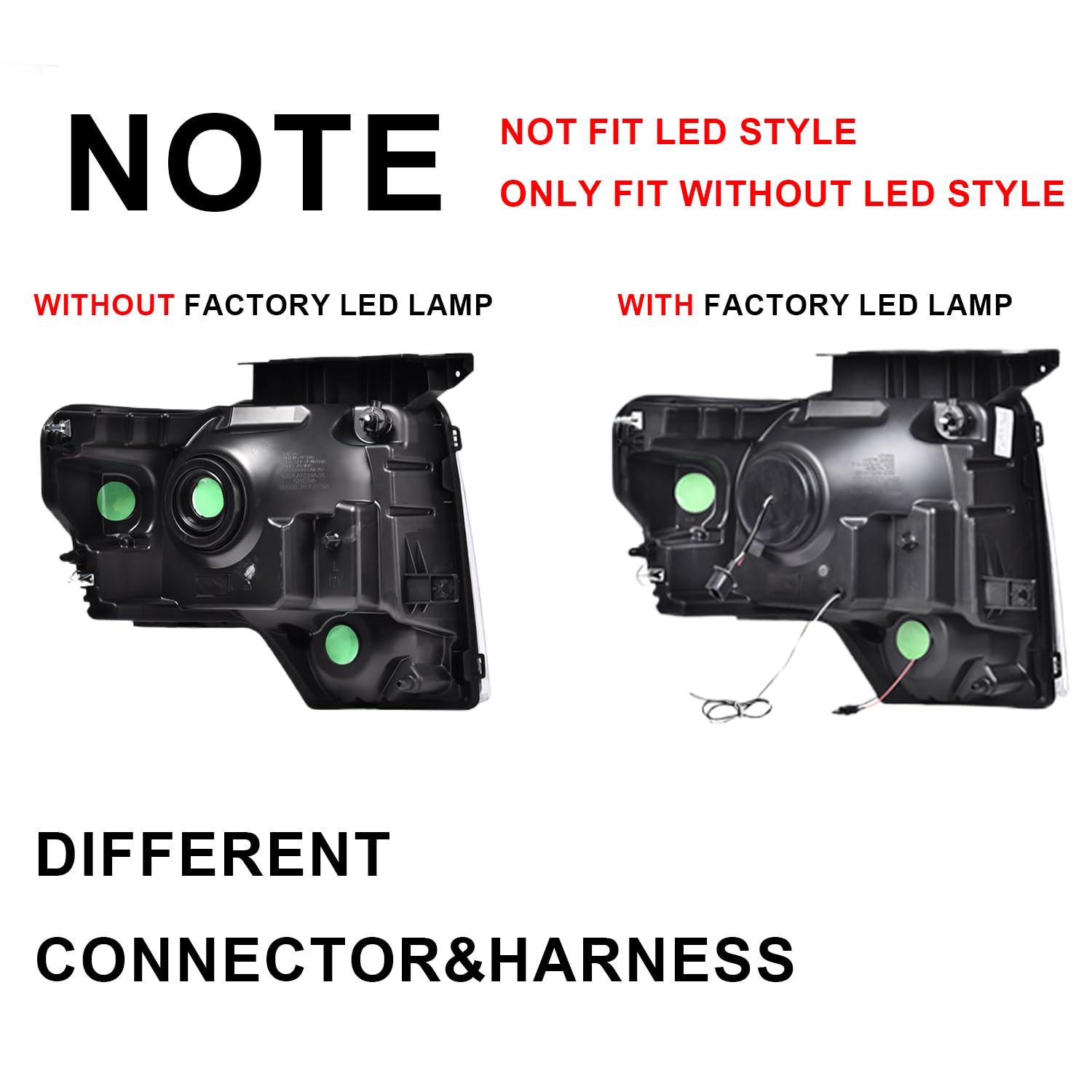 CNNELL Headlights Compatible with 2009 2010 2011 2012 2013 2014 Ford F150 Replacement Headlamps Pair Left+Right Not fit LED style,Only fit w/o LED style(Clear lens Chrome Housing Clear Reflector)