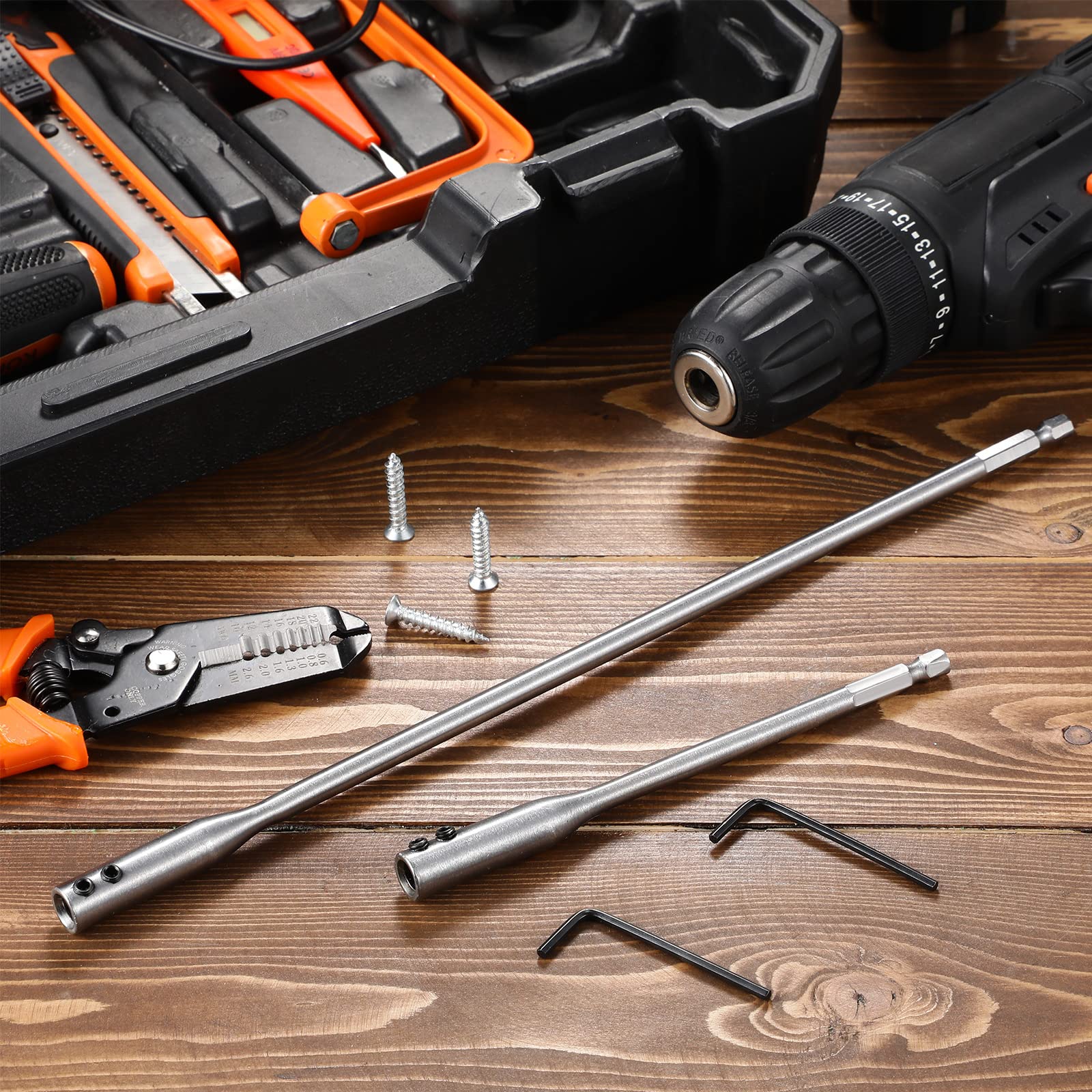Drill Bit Extension 6, 12 Inch Drill Bit Set Wood Spade Bit Set High Carbon Steel Drill Bit Extender Drill Extension Bit Holder with Wrench Key for Wood Turners Construction Accessories (12)