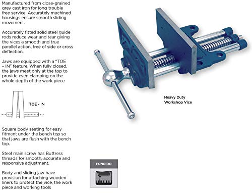 GROZ 7-Inch Heavy Duty Wood-Working Vise | Made from Cast Iron | Plain Screw | "Toe-in" Feature | High Level Precision | Perfect for Home and Professional Use (39001)