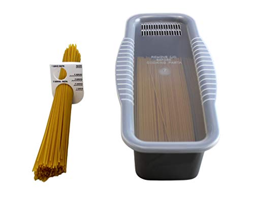 Dependable Industries BPA-Free Non-Stick Microwave Pasta Cooker in Gray with Portioning Tool - Fast, Easy Meals In Minutes Cooks All Types Of Pasta