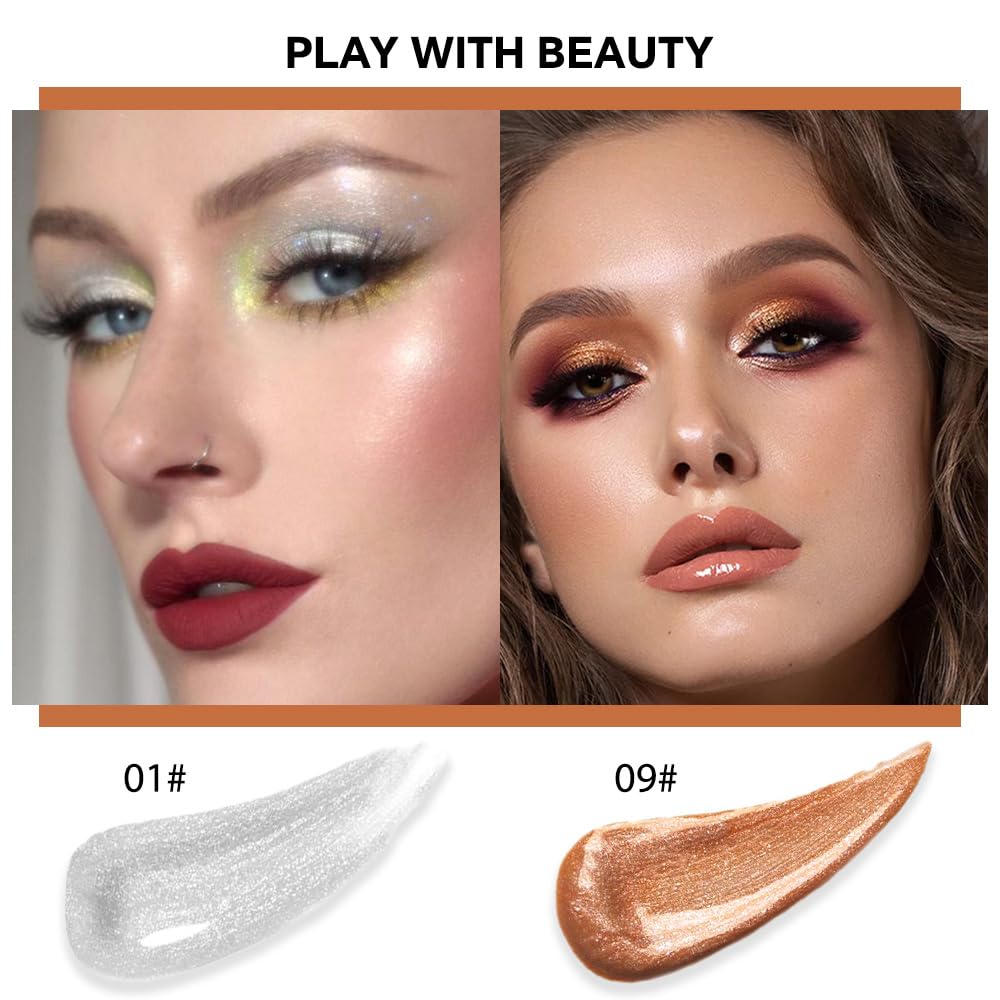 CAKAILA 2Pcs Brown Black Liquid Metallic Glitter Eyeshadow Stick Set, Opaque, Gel-Based Formula, Long Lasting, Quick-Drying, Multi-Dimensional Eye Makeup