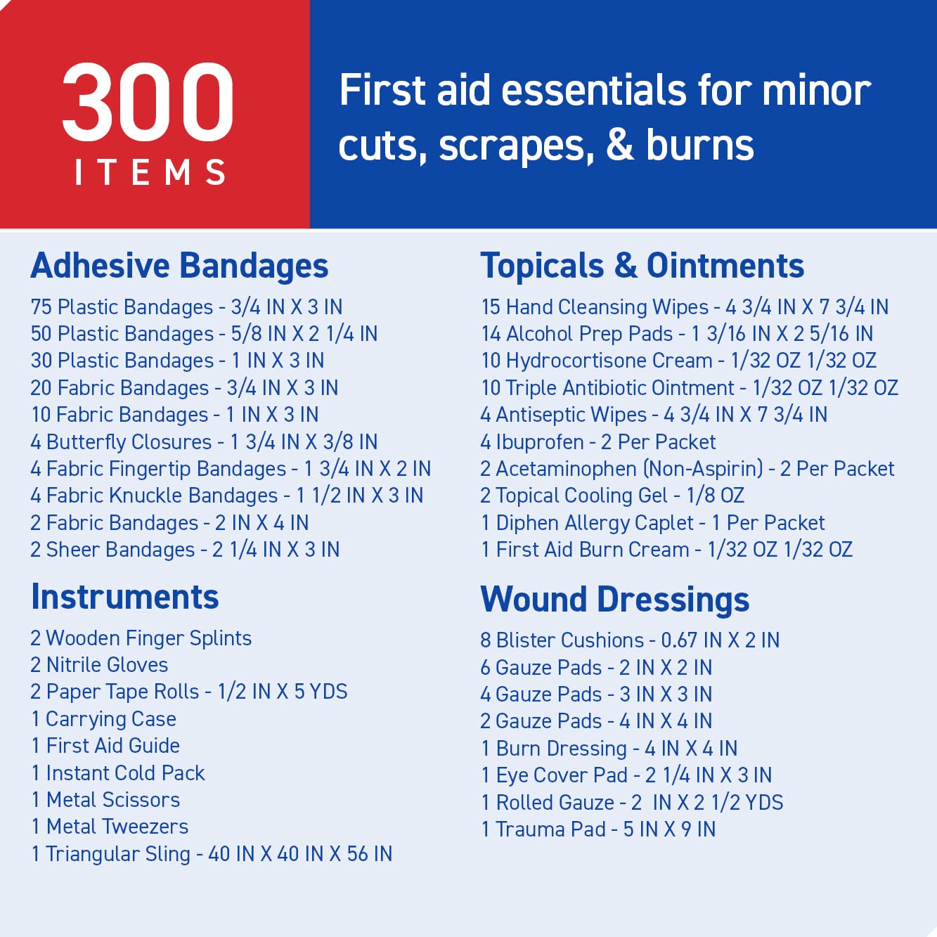 Care Science First Aid Kit All Purpose, 300 Pieces | Professional Use for Travel, Work, School, Home, Car, Survival, Camping, Hiking, and More