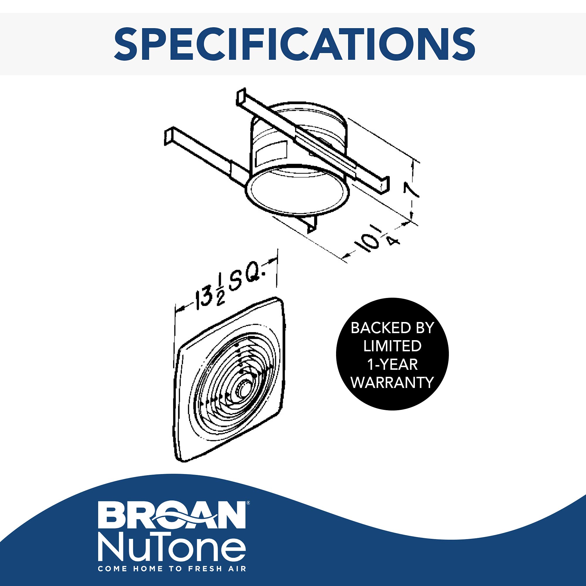 Broan-NuTone 504 Ventilation Fan, 10-Inch 330 CFM 8.0 Sones, White