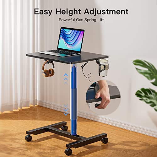 ErGear Laptop Mobile Standing Desk, Height Adjustable Laptop Desk with Wheels, Pneumatic Mobile Desk with Hook and Cup Holder, Rolling Desk for Home Office Workstation for Standing or Sitting, Black