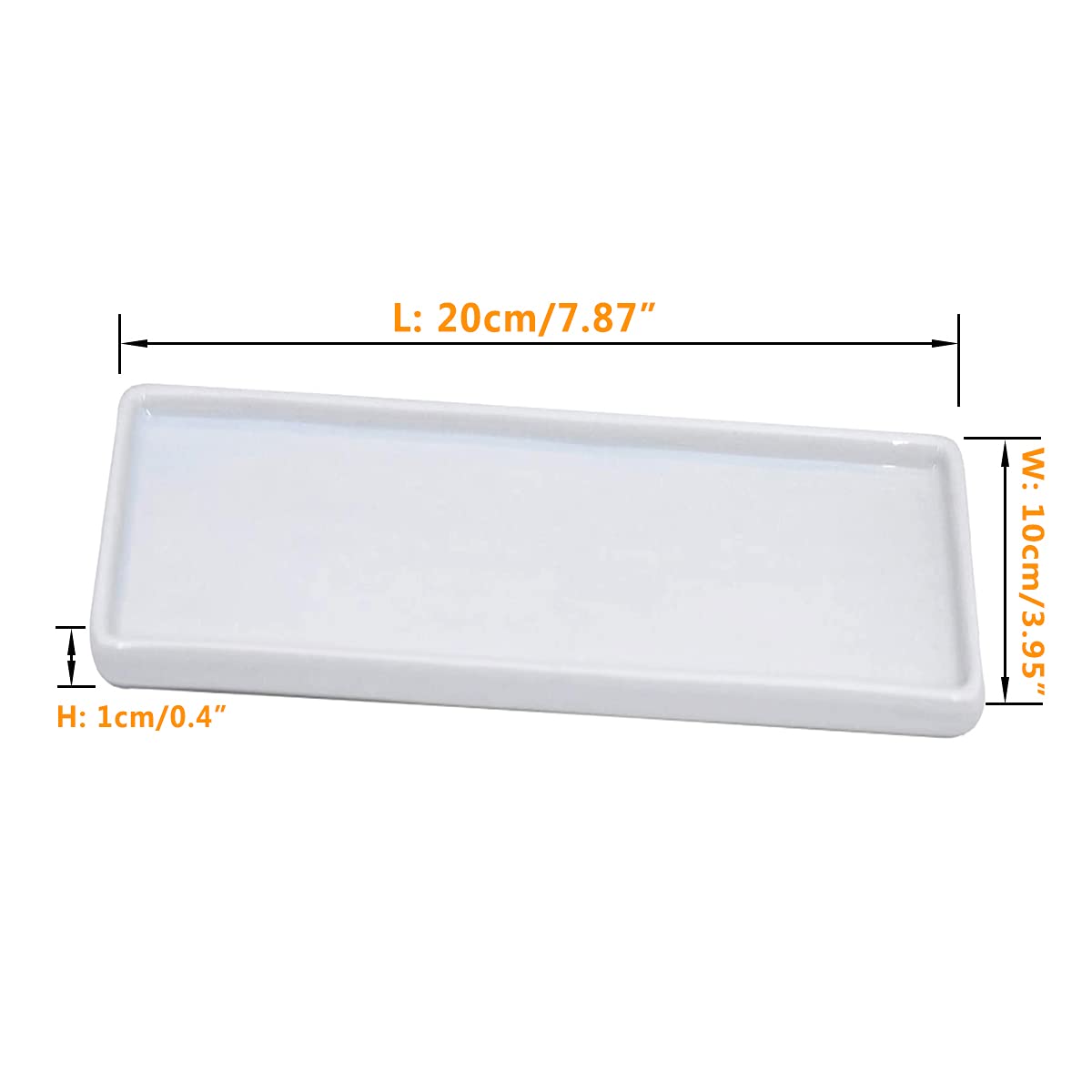Ceramic Vanity Tray Small Rectangle, Bathroom Candle White Tray, Organizer for Candle, Soap, Jewelry, Perfume, Cosmetics Towel Holder for Decoration Bathroom, Kitchen, Counter, Restroom(Mid)