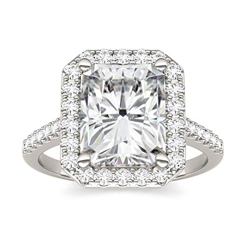 Charles & Colvard Created Moissanite 10x8mm Radiant Cut Engagement Ring for Women | 4.41 cttw DEW | Lab Grown | Solid 14K White Gold with Rhodium | Size 5