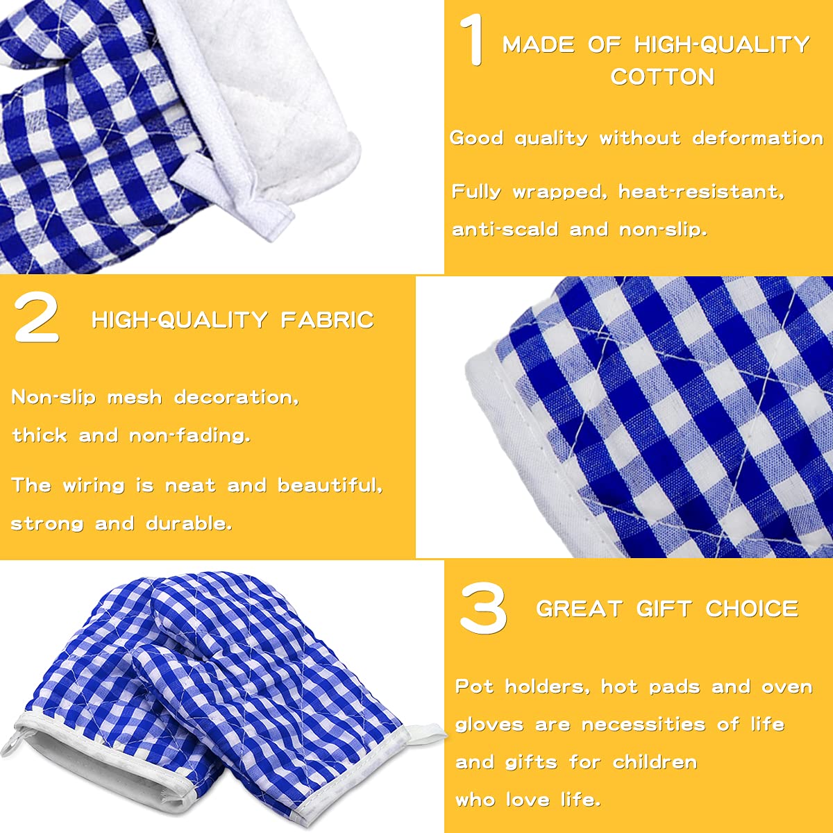 DOERDO 2 Pack Kid Oven Mitts for Children Heat Resistant Kitchen Mitts, Great for Cooking Baking, Age 4-12 (7"x4.7", Blue)