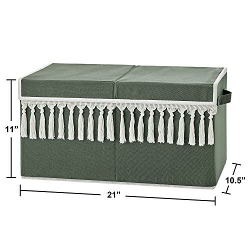 Sweet Jojo Designs Dark Green Boho Chic Girl Boy Unisex Small Fabric Toy Bin Storage Box Baby Nursery Solid Sage Hunter Ivory Bohemian Gender Neutral Linen Macrame Modern Farmhouse Designer Minimalist