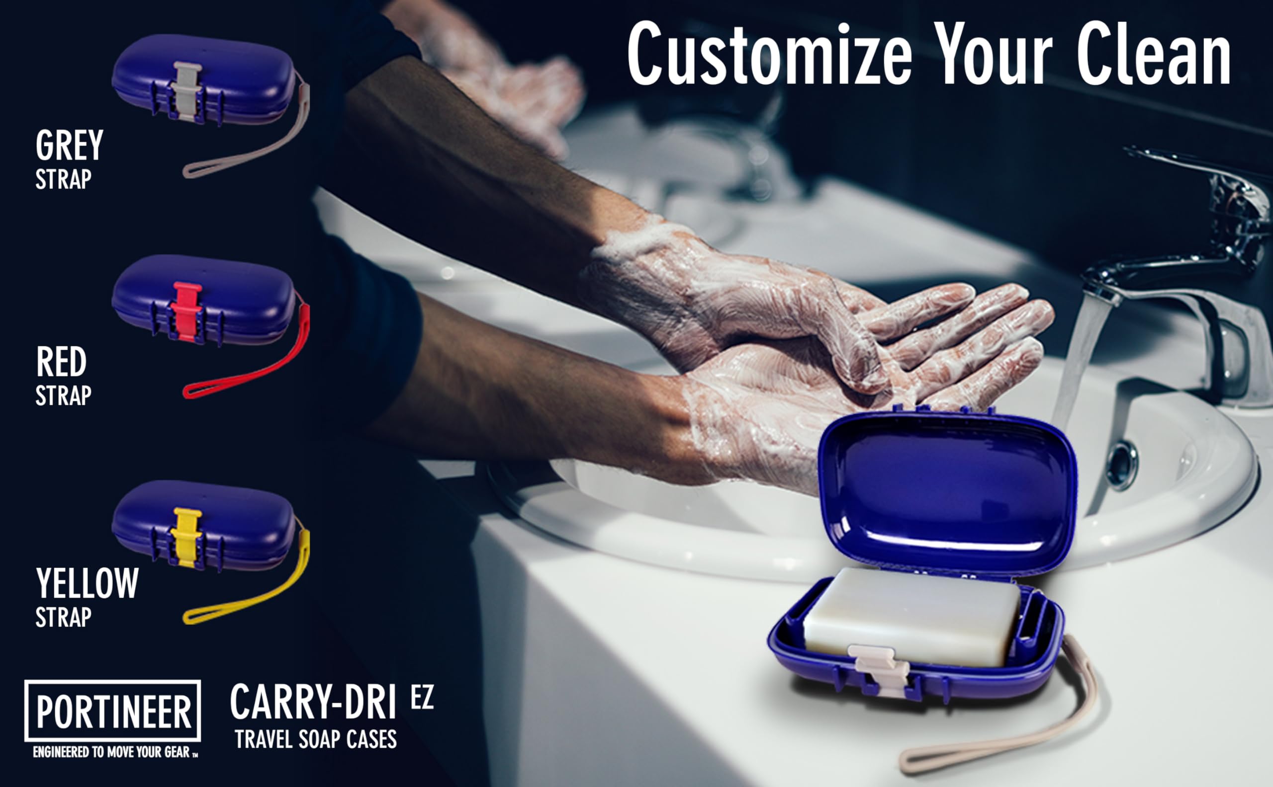Carry-Dri EZ Travel Bar Soap Container & Dish - Dries with Patented Air Vents - Durable Leakproof Soap Holder - Compact Soap Bar Case - Ultimate Portable Soap Box for Traveling - Blue-Red
