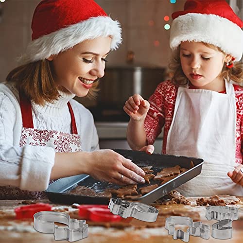 DERAYEE 10Pcs Christmas Cookie Cutters, Christmas Metal Cookie Cutter Shapes Snowflake, Snowman, Candy Cane Stainless Steel Cookie cutters for Baking