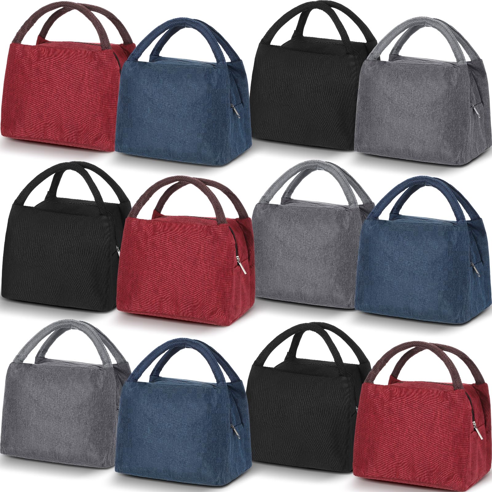 Chunful 12 Pcs Insulated Lunch Bags Bulk for Kids Women Adult Reusable Lunch Tote Bag Waterproof with Aluminum(Multi Color)