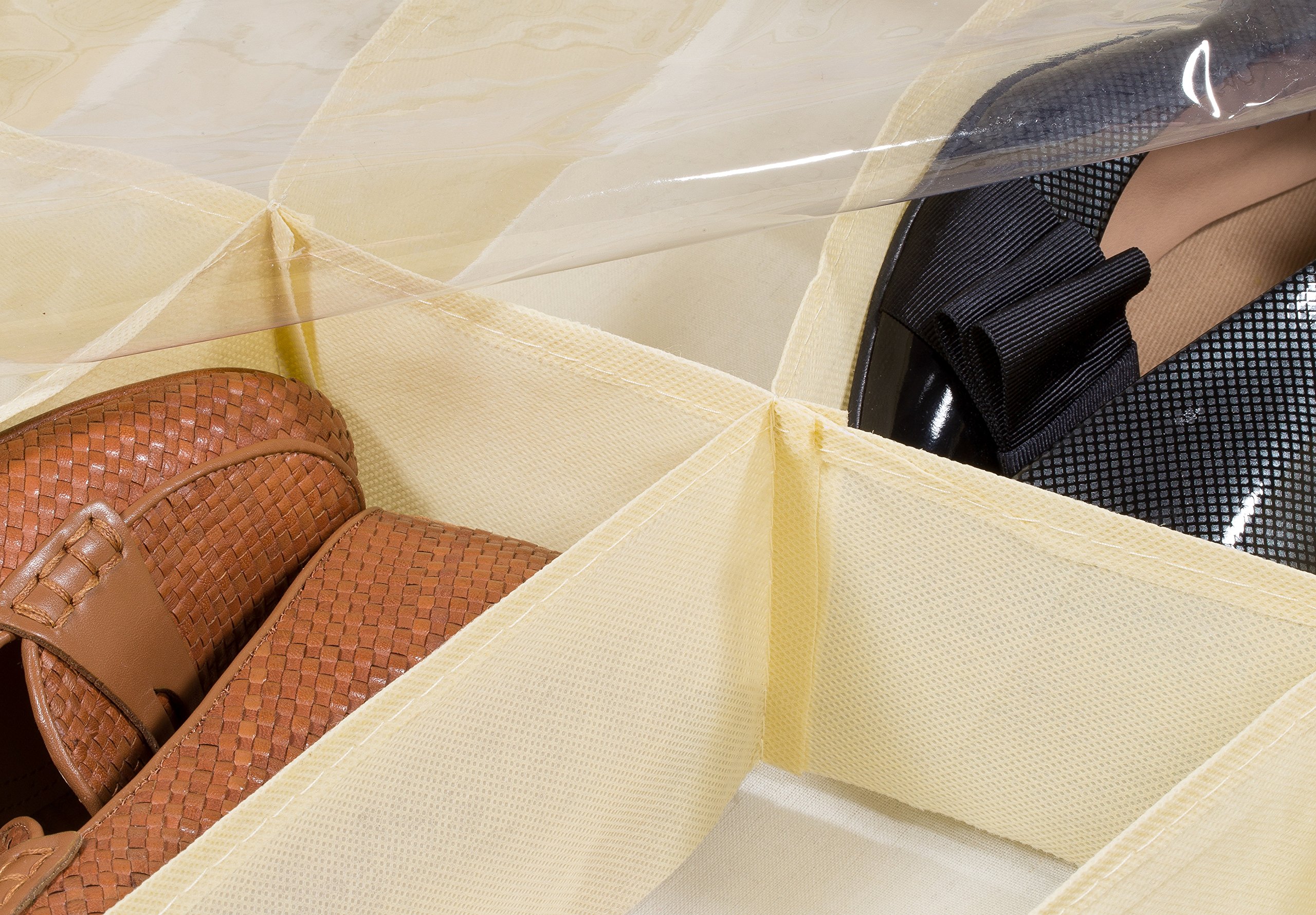 Under The Bed Shoe Organizer - Keep Your Shoes Organized with Storage for Up to Twelve Pairs of Shoes. Decorative Bamboo Siding, Easily Visible with Clear Cover and Protected from Moisture and Dust.
