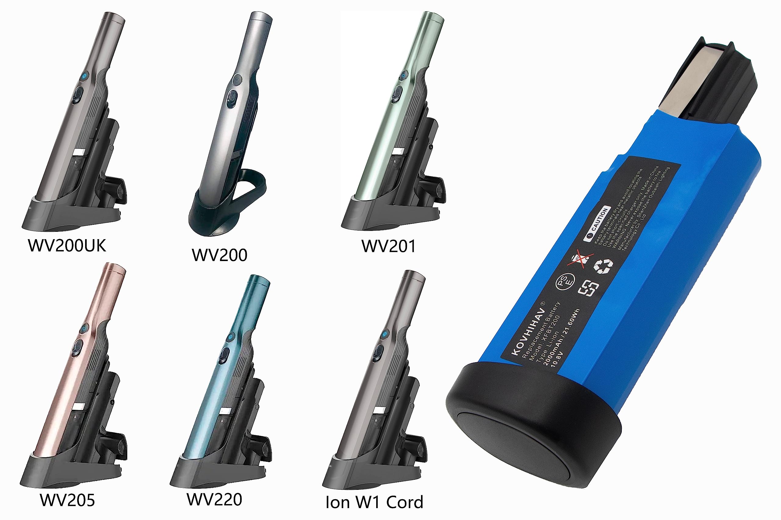 Cameron Sino Replacement Battery for Shark Ion W1 Cord, WV200, WV200UK, fits Part No XFBT200, XFBT200EU, 10.8V Li-ion 2000mAh / 21.60Wh