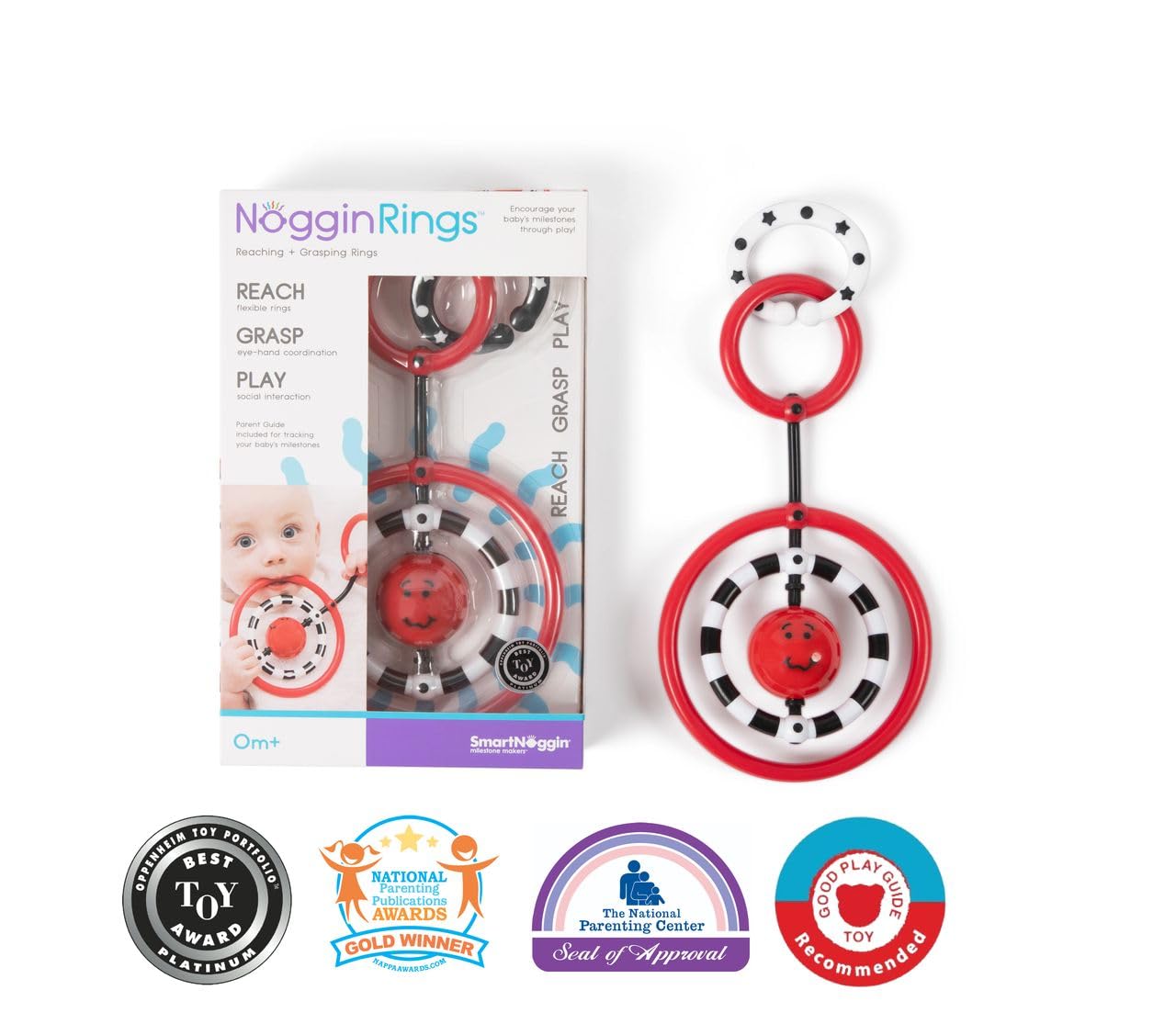 SmartNoggin NogginRings Reaching & Grasping Play Toy - Encourages Baby’s Developmental Milestones Through Play - Sensory Toy for Babies, Ages 0-12 Months